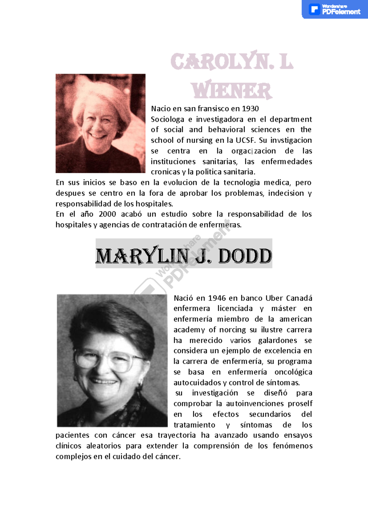 Teoria Marylin J Dodd Teroia Carolyn L Wiener Nacio En San