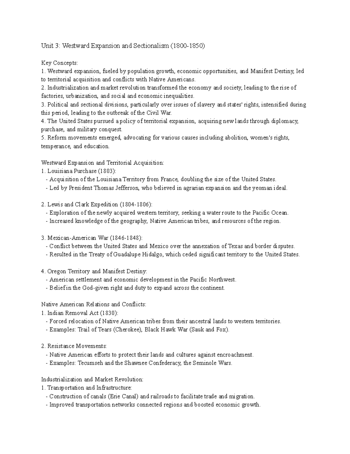 Apush U3 - Unit 3: Westward Expansion and Sectionalism (1800-1850) Key ...