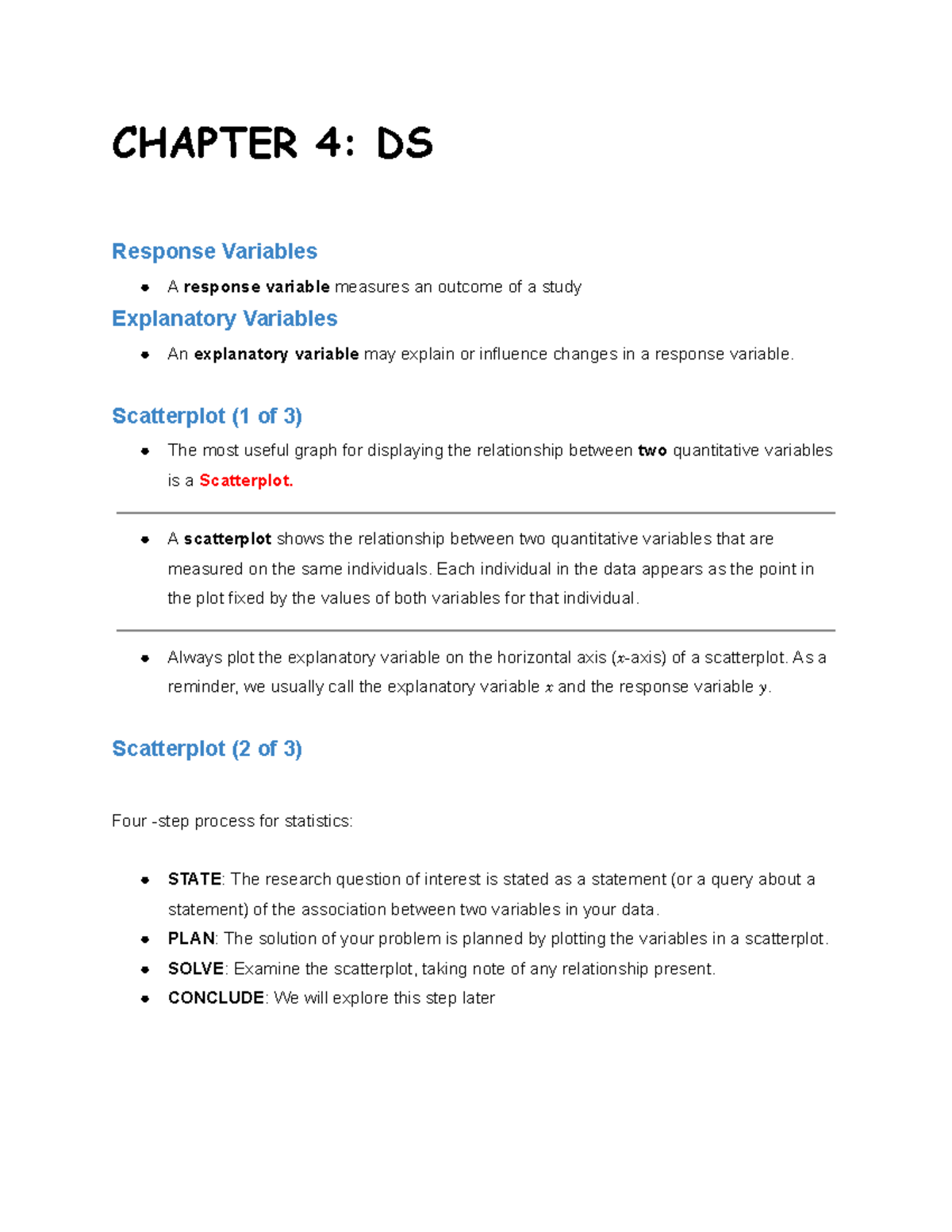Chapter 4 DS - v x c - CHAPTER 4: DS Response Variables A response ...