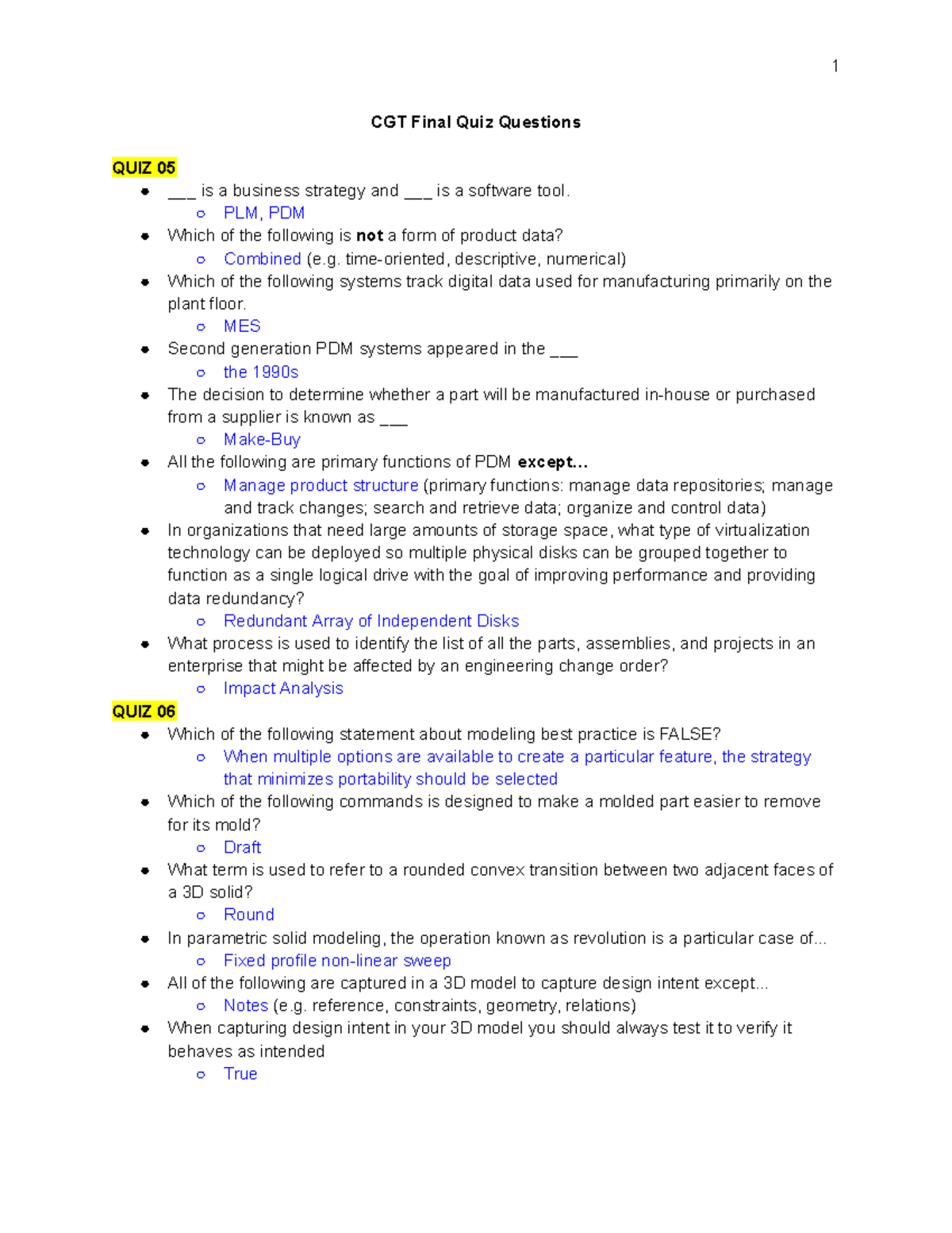 CGT 163 Final QUIZ Notes - Part 1 - 1 CGT Final Quiz Questions QUIZ 05 ...