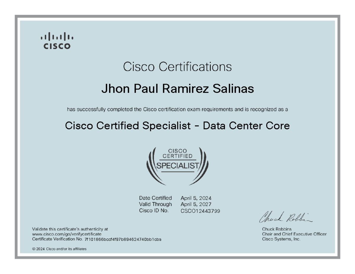 Cisco Certified Specialist - Data Center Core certificate - Redes y ...