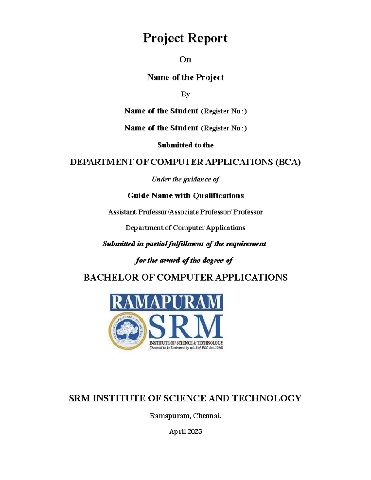 Main project format 2023-Updated - Project Report On Name of the ...