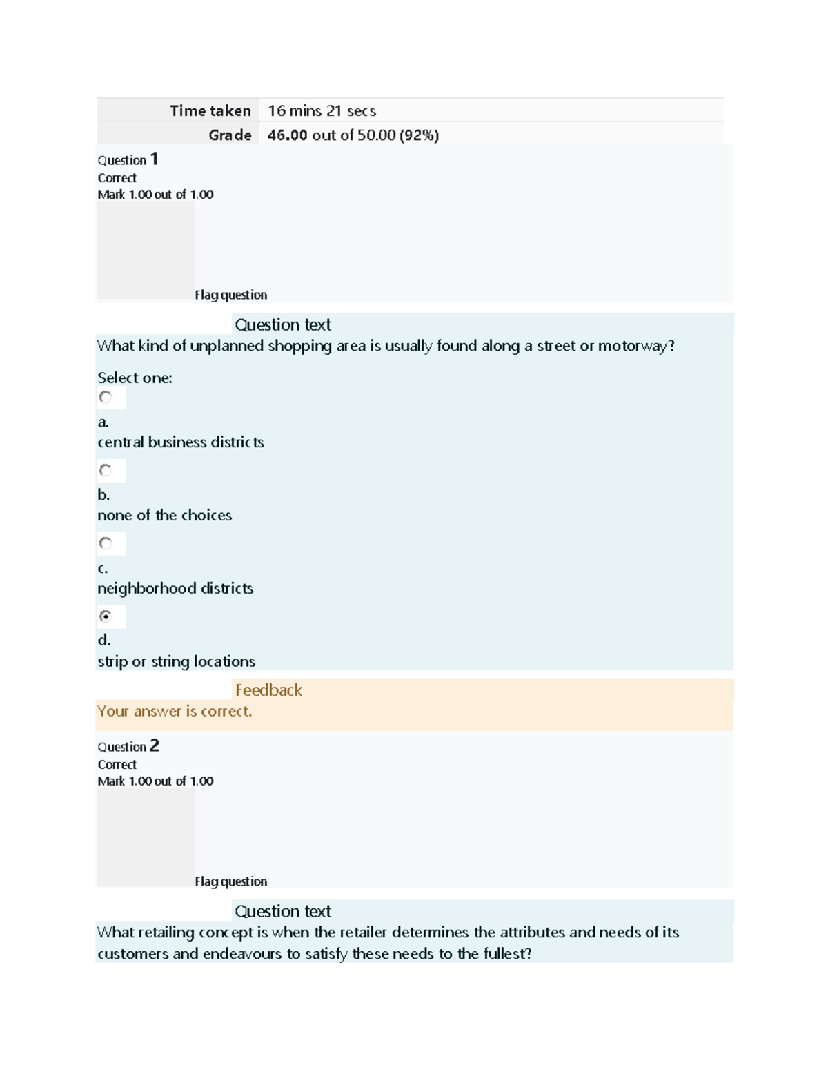Retail Management Finals EXAM - Time taken 16 mins 21 secs Grade 46 out ...