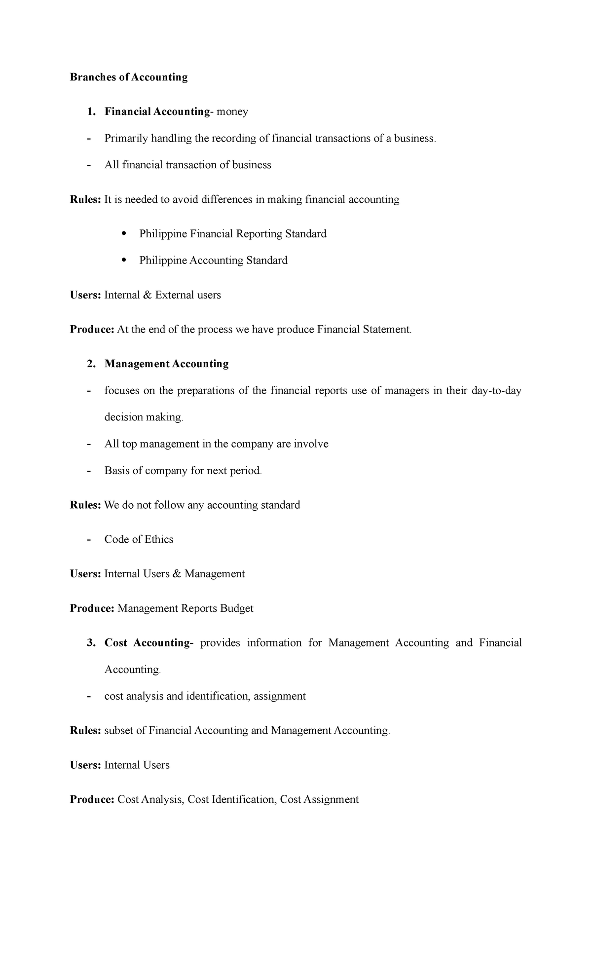 FAR 1 - ACC 101 - Branches of Accounting Financial Accounting- money ...