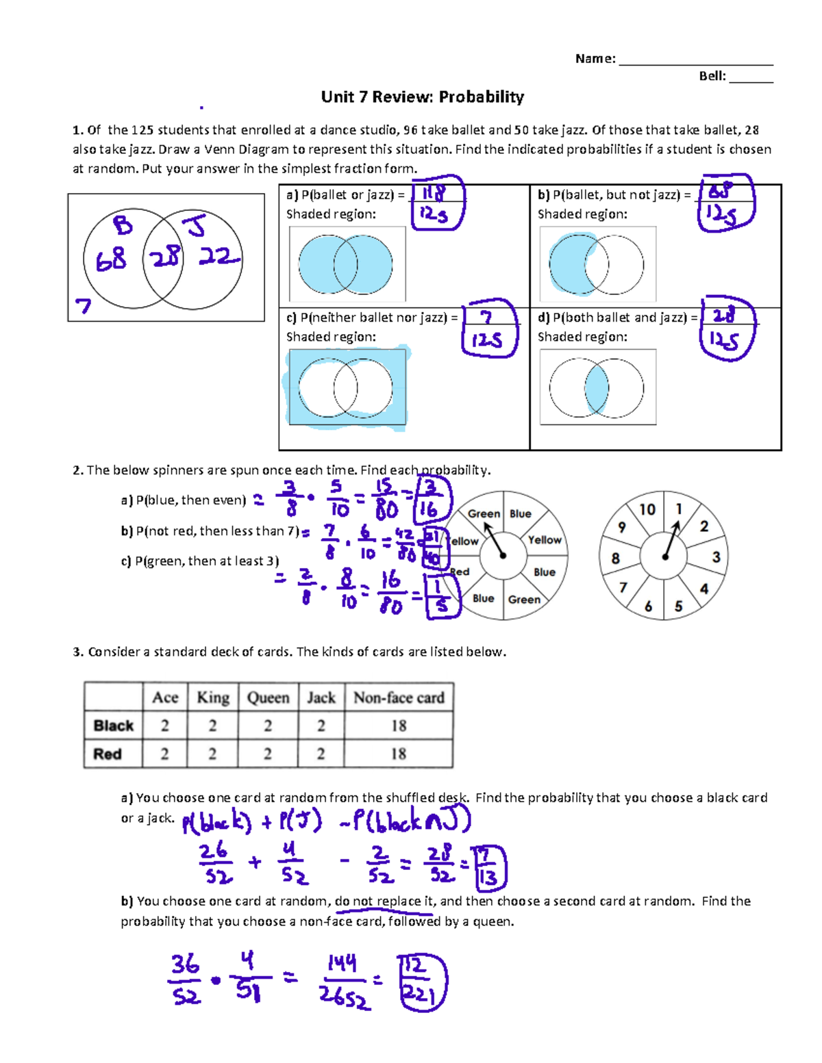 KEY - Unit 7 Probability Review - Name: _____________________ Bell ...