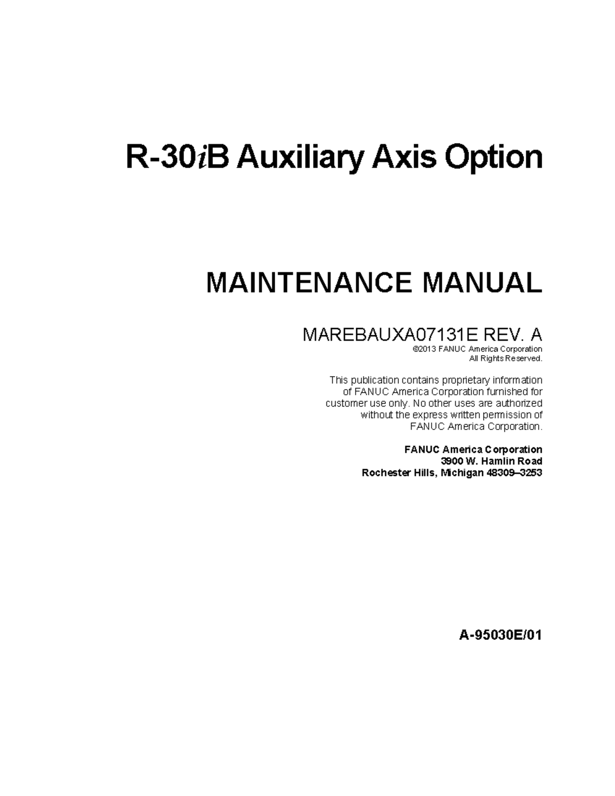 Fanuc R30i B Auxiliary AXIS Option - R-30 i B Auxiliary Axis Option ...