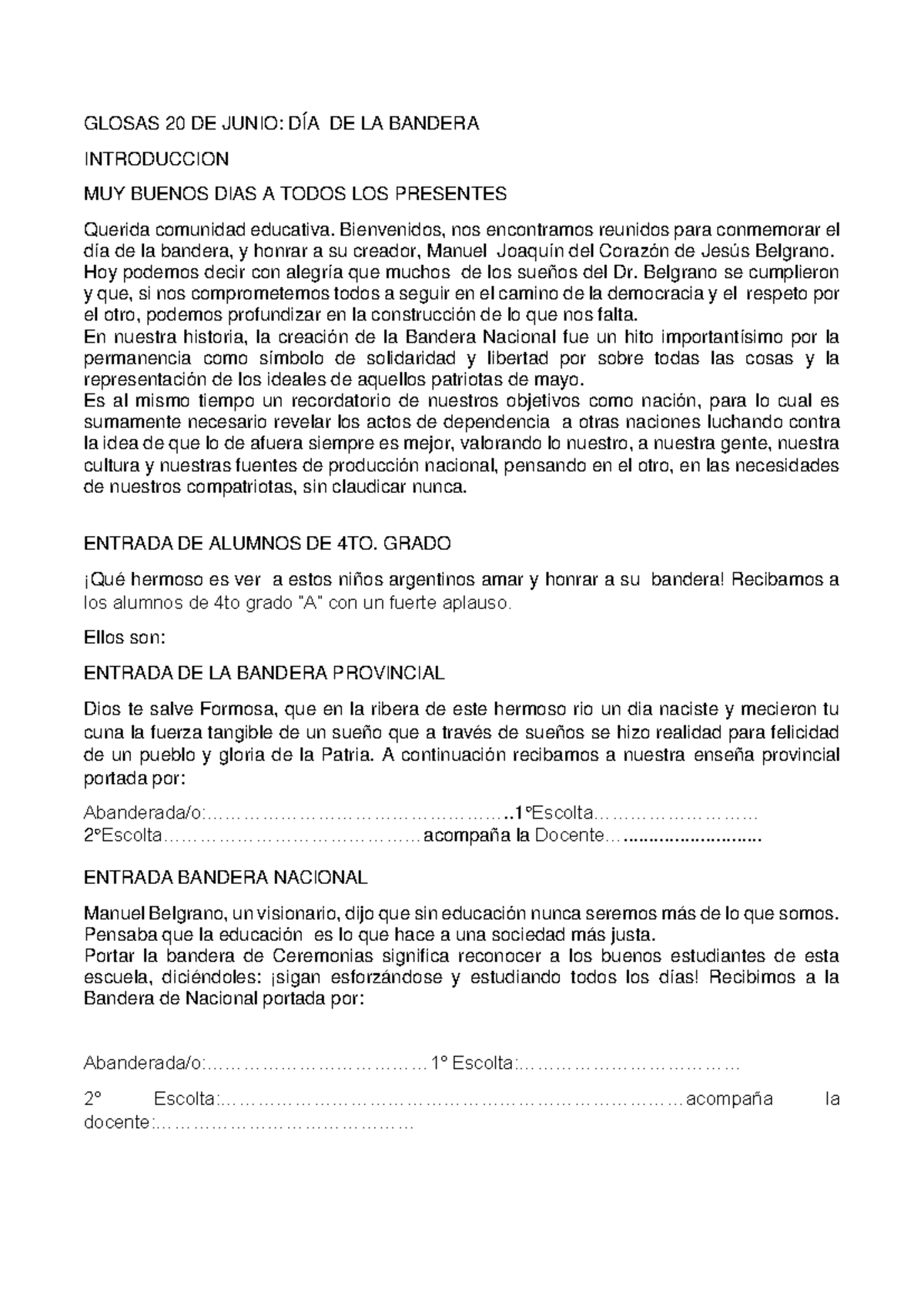 Glosas 20 DE Junio - GLOSAS 20 DE JUNIO: DÍA DE LA BANDERA INTRODUCCION MUY BUENOS DIAS A TODOS ...