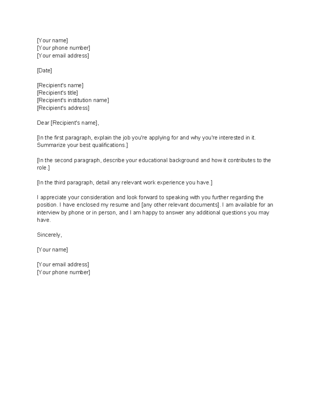 Letter of Intent Template - [Your name] [Your phone number] [Your email ...