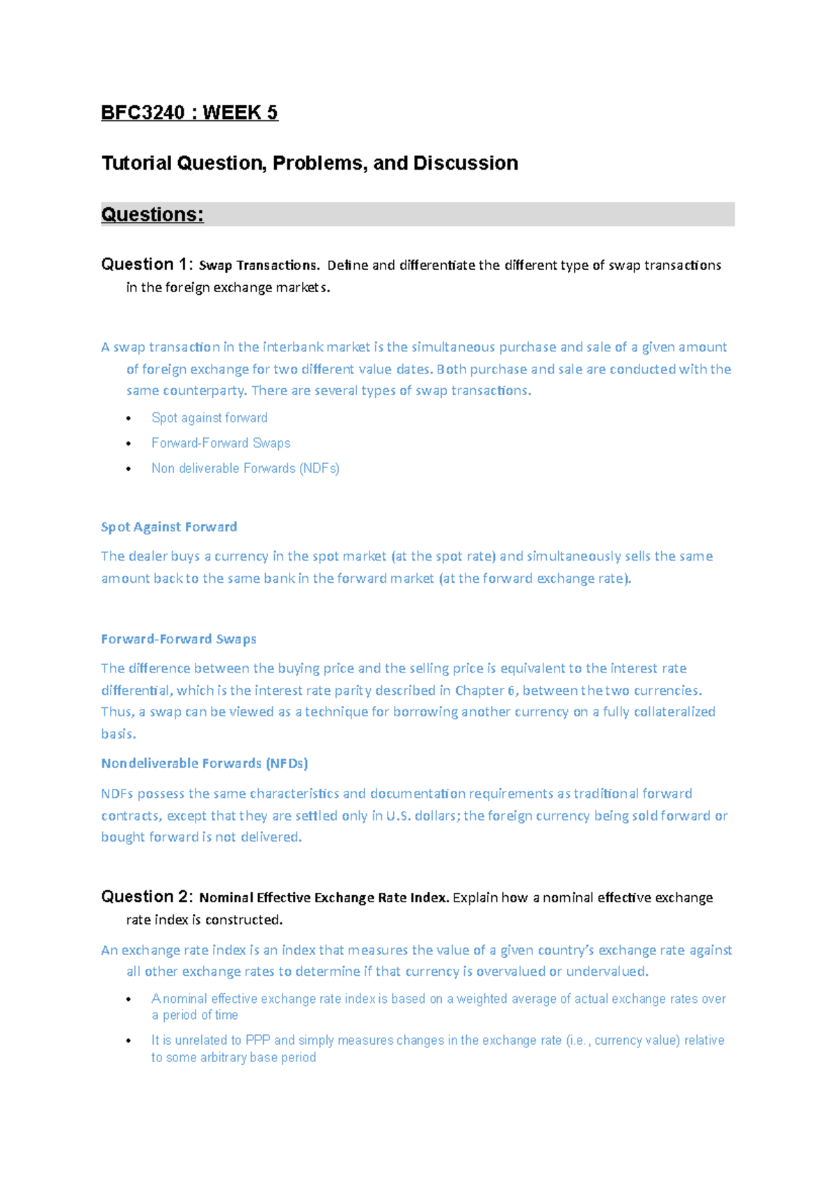 Week5 Question - Exams, tutorial work, tutorial solutions - BFC3240 ...