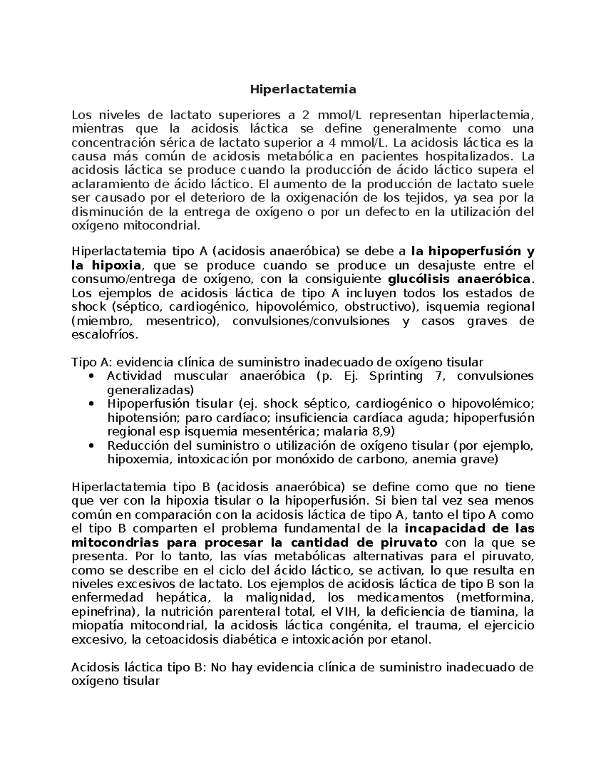 Hiperlactatemia - Hiperlactatemia Los niveles de lactato superiores a 2 ...