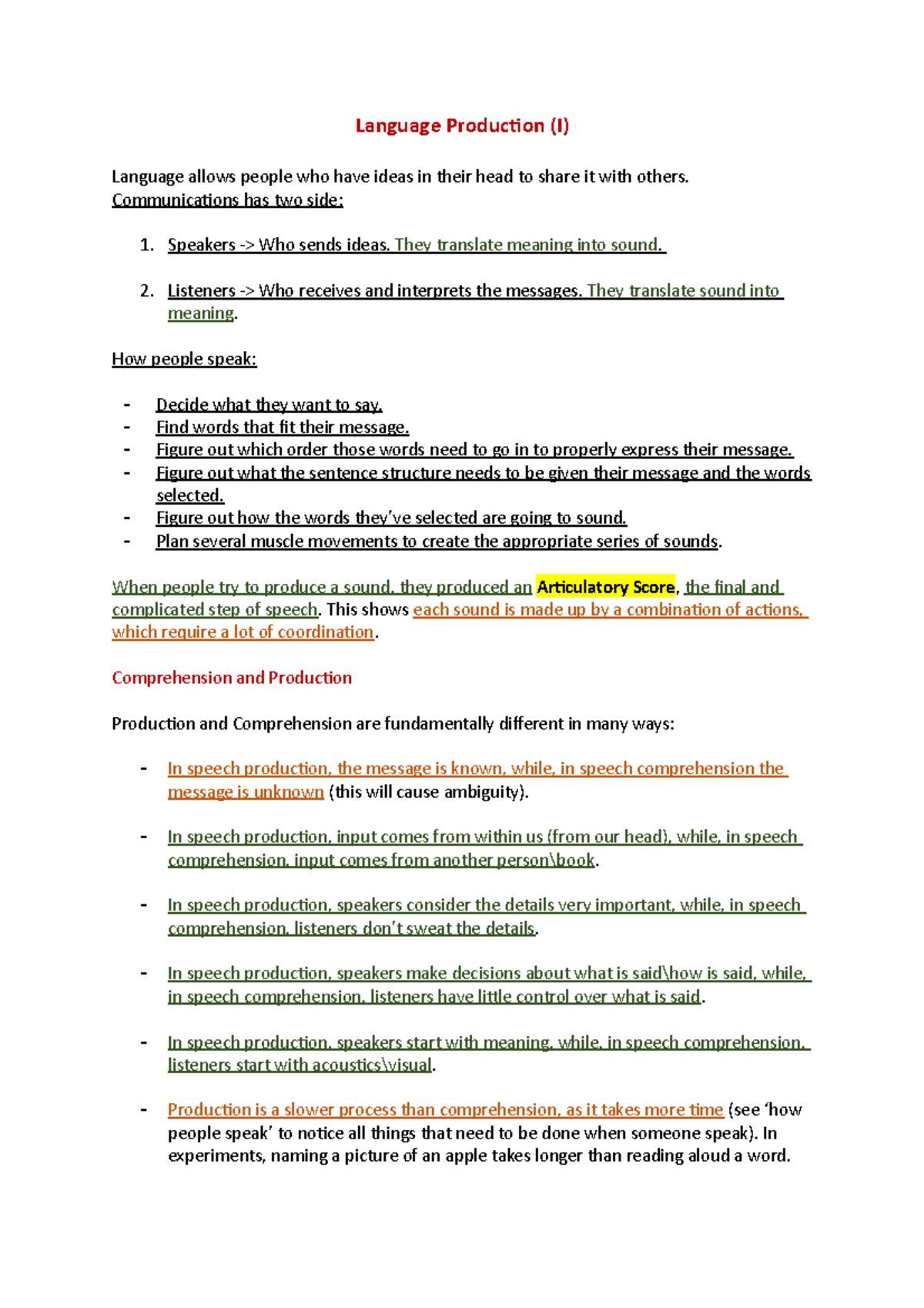 Psychology of Language - Lecture 5 - Language Production (I) - Language ...