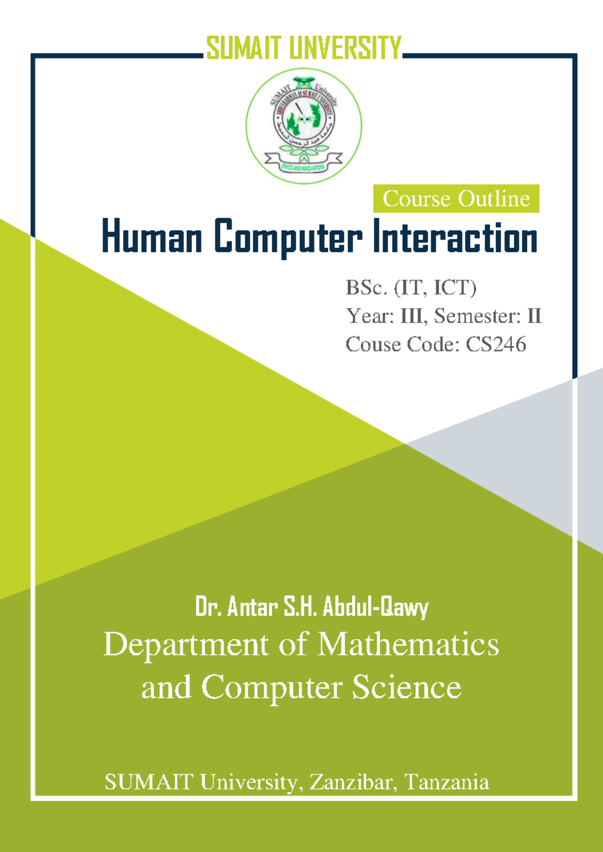 HCI Course Outline 2024 - Human Computer Interaction SUMAIT UNVERSITY ...