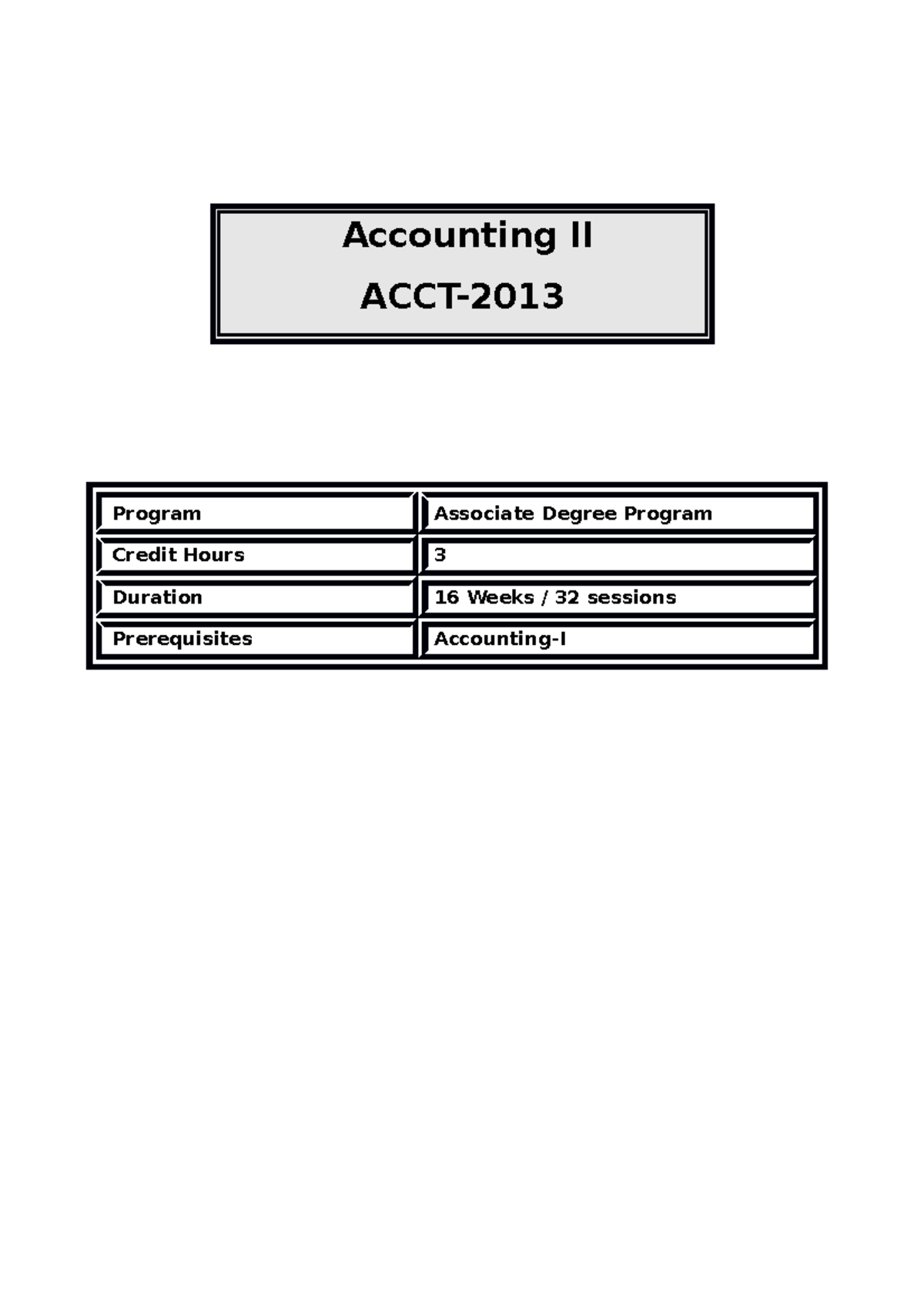 Accounting II for university - Program Associate Degree Program Credit ...
