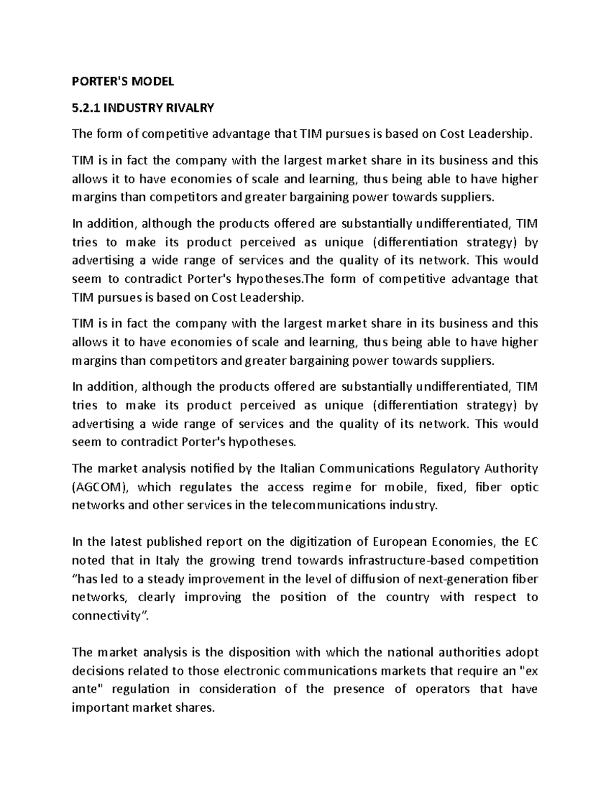 Modelo DE Porter - PORTER'S MODEL 5.2 INDUSTRY RIVALRY The form of ...