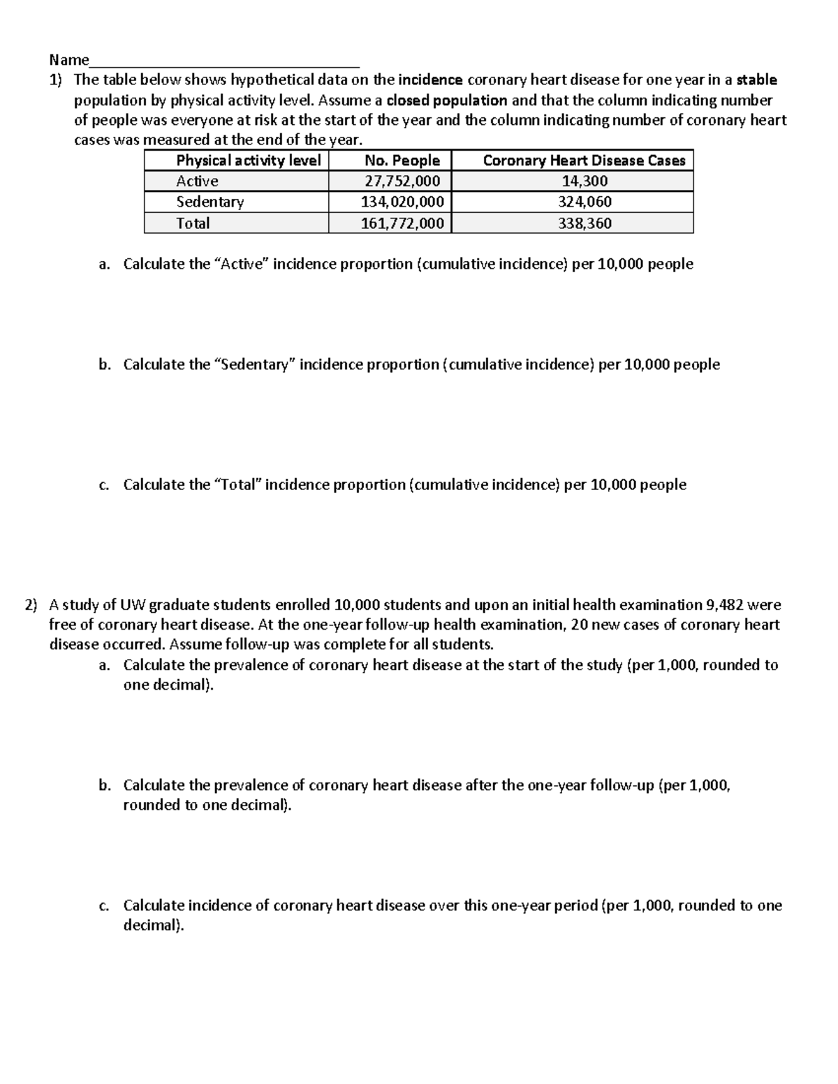 Week 1 Worksheet- Measure of Disease Morbidity and Mortality - The ...