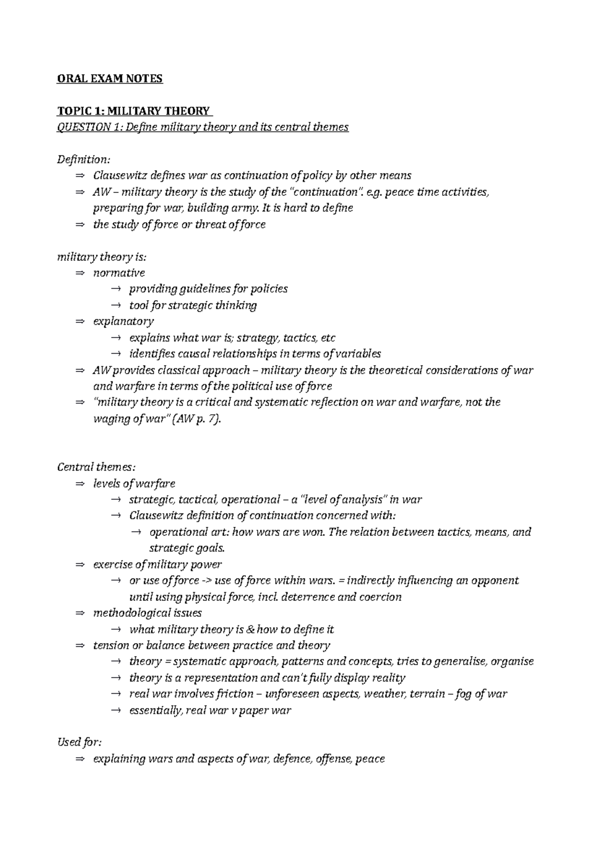 answers to oral exam questions - ORAL EXAM NOTES TOPIC 1: MILITARY ...