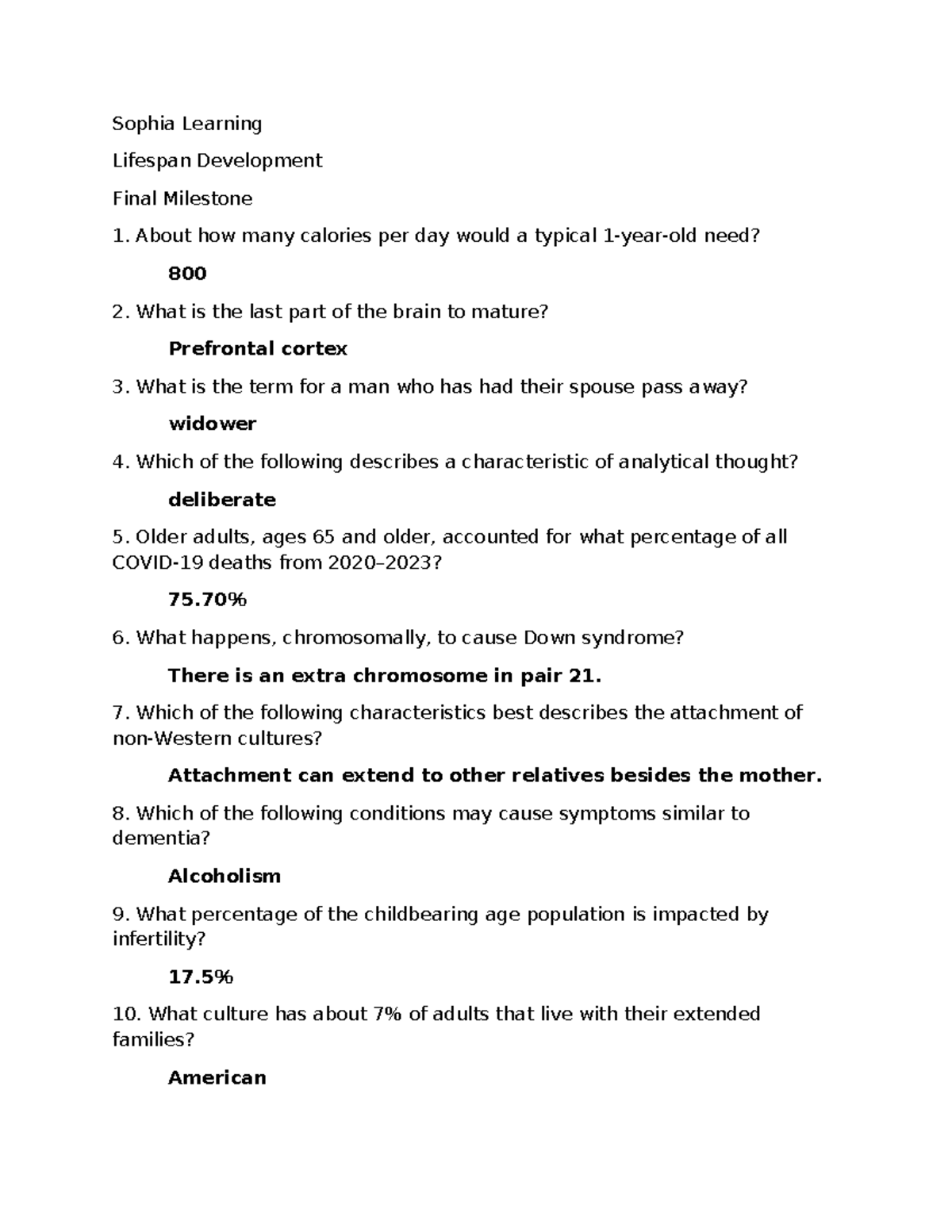 Lifespan Development Final Milestone - Sophia Learning Lifespan Development Final Milestone ...