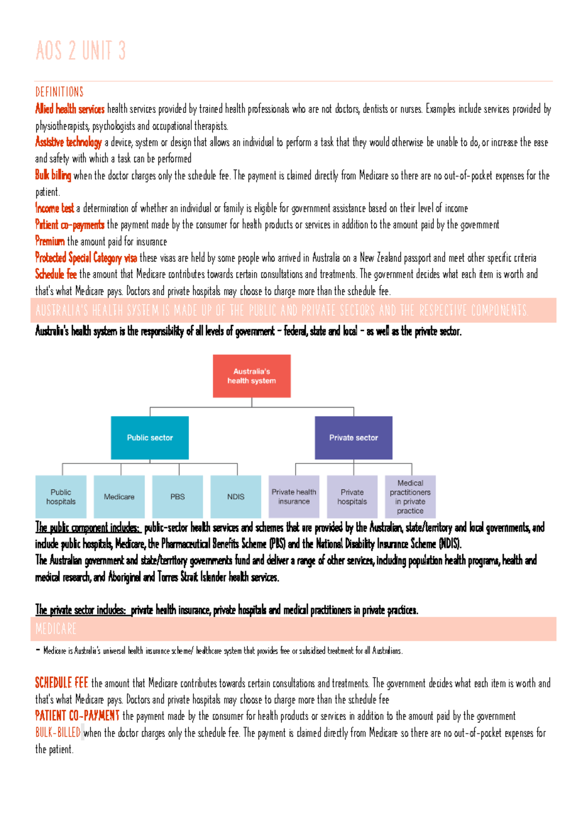 AOS 2 UNIT 3 - Notes - AOS 2 UNIT 3 DEFINITIONS Allied health services ...