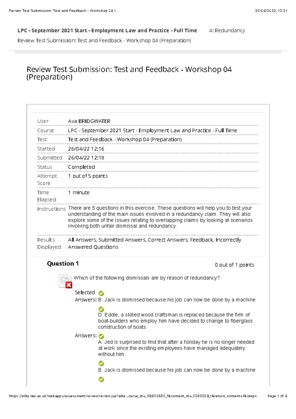 Review Test Submission: Test and Feedback - Workshop 04 - These ...