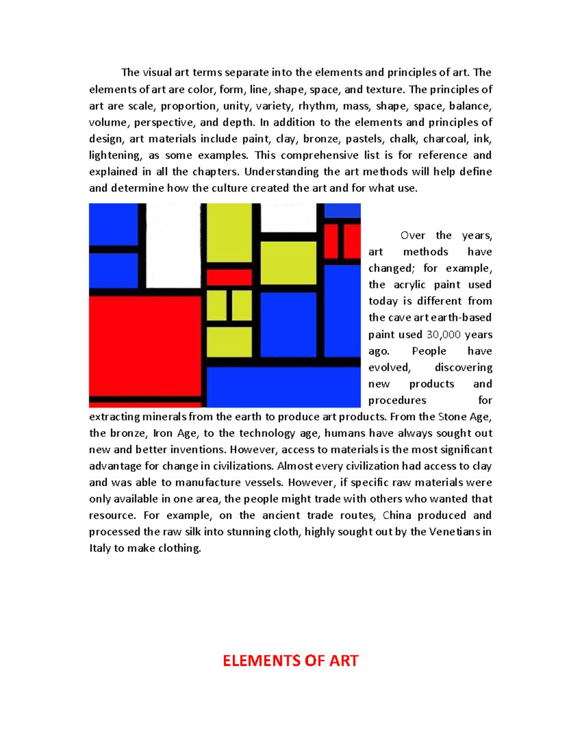 Arts - awhshha - The visual art terms separate into the elements and ...