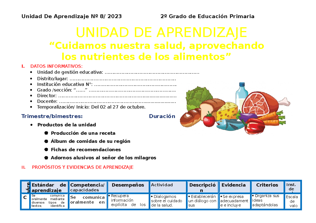 2° Grado Unidad DE Aprnedizaje Octubre - UNIDAD DE APRENDIZAJE ...