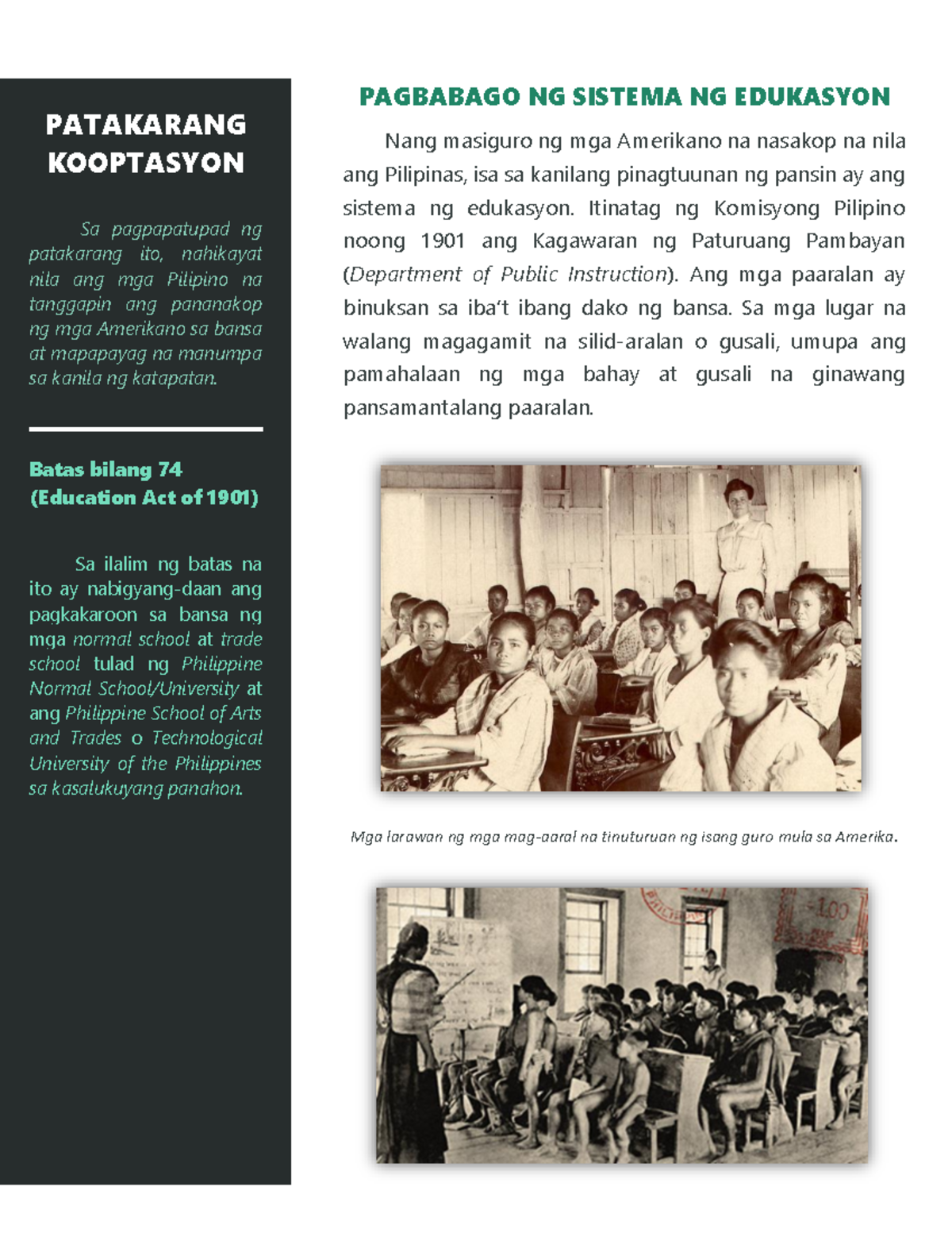 Edukasyon-Final - Edukasyon sa Panahon ng mga Amerikano - PATAKARANG ...