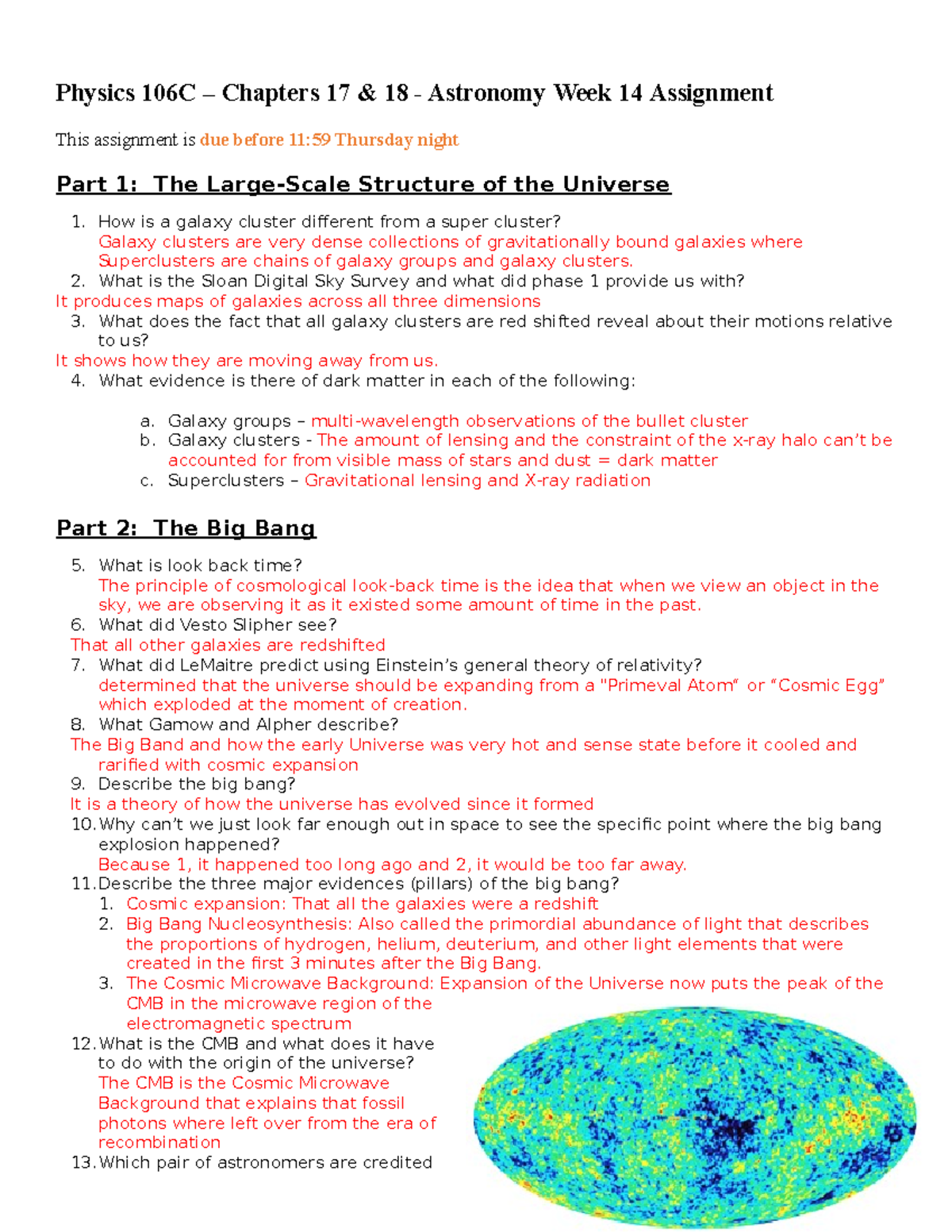 Assignment #14 - Physics 106C – Chapters 17 & 18 - Astronomy Week 14 ...