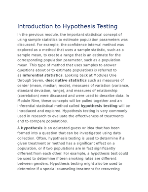 Module 1 Notes - Statistics: o The science of collecting, organizing ...
