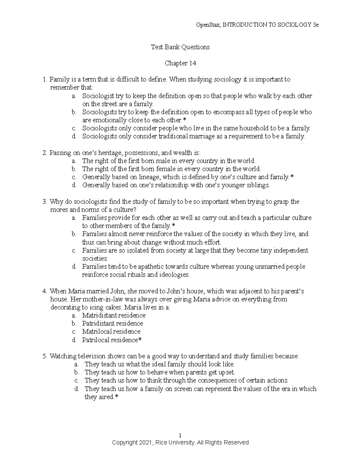 Sociology Chp14 - Great for testing - Test Bank Questions Chapter 14 ...