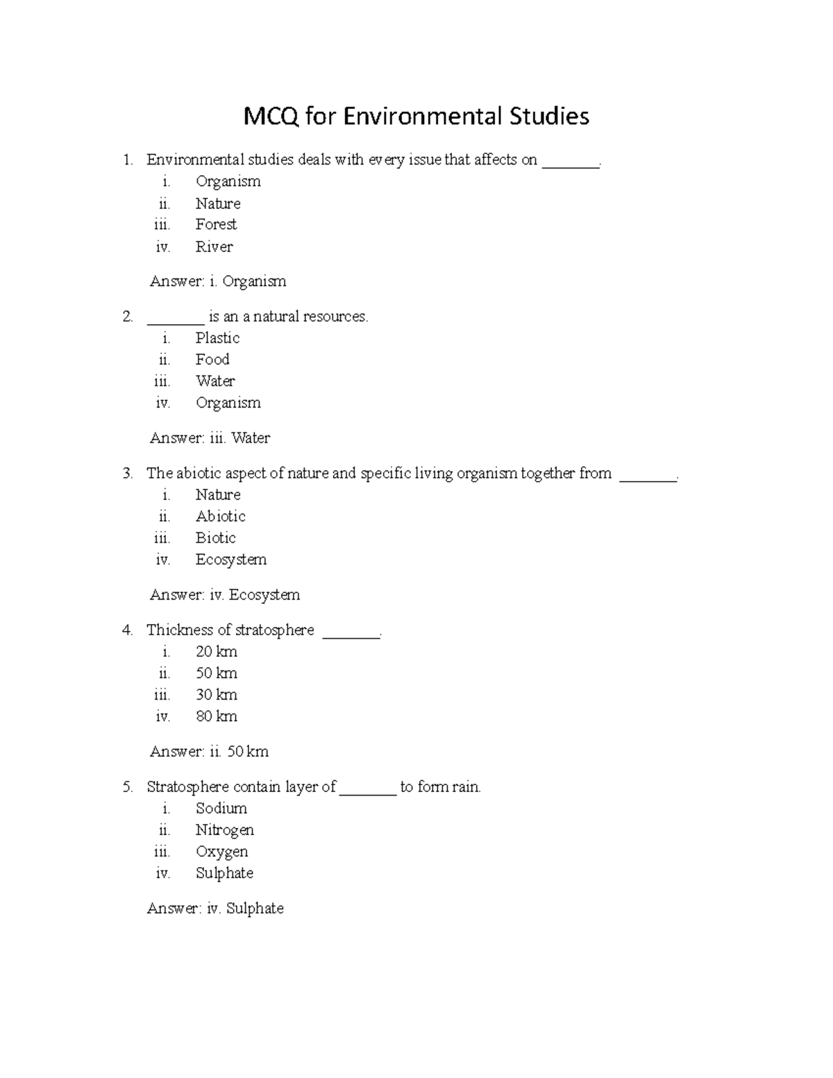MCQ for Environmental Studies -Akshay - MCQ for Environmental Studies ...