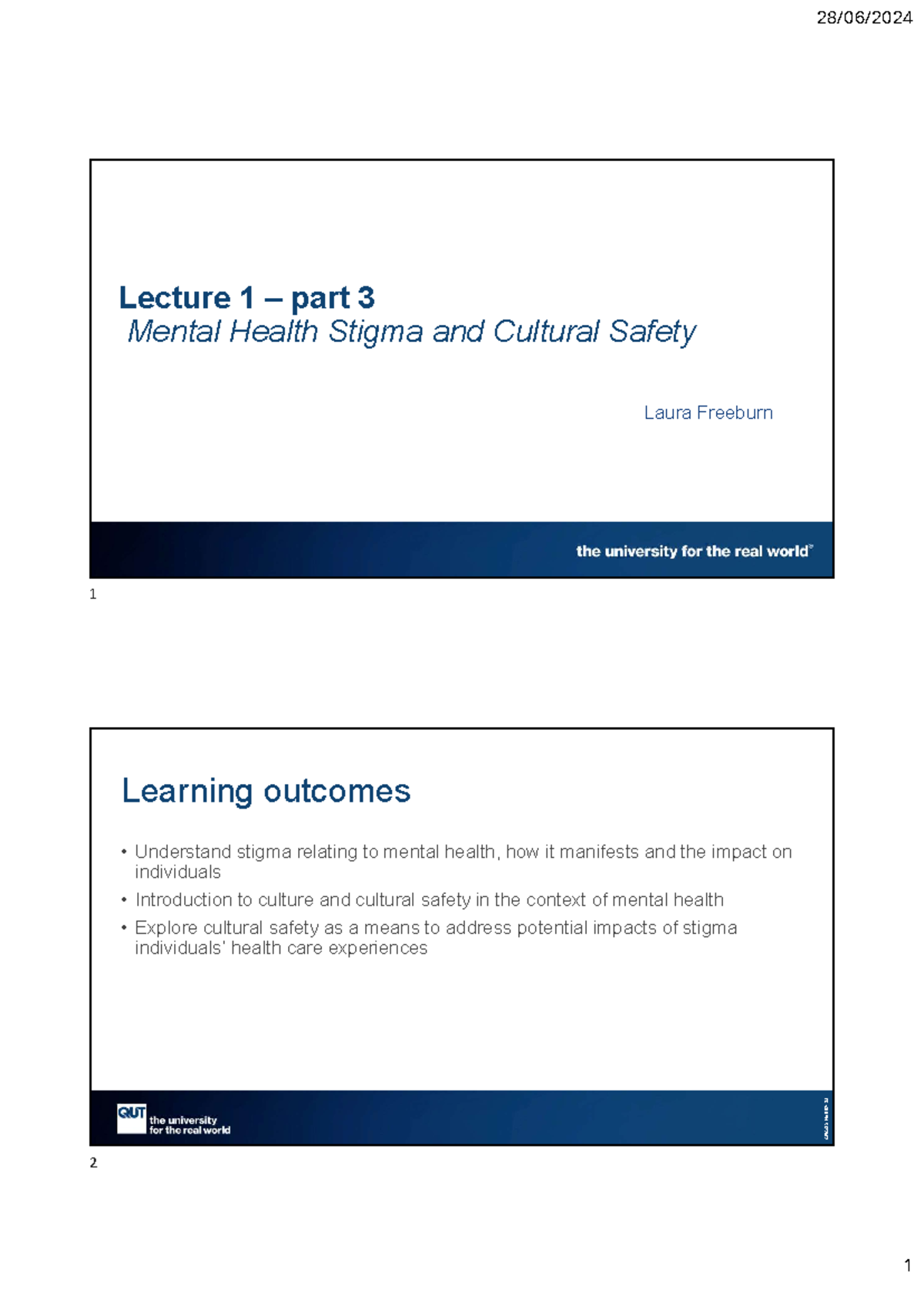 Part 3 - stigma and cultural safety - CRICOS No Lecture 1 – part 3 ...