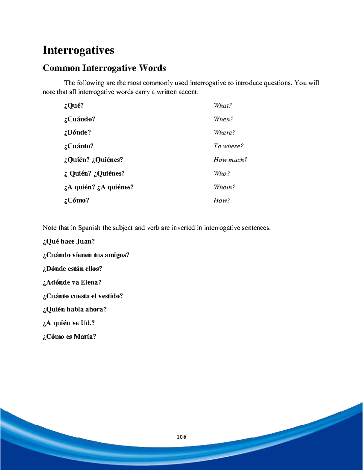 Week 8 Notes about Interrogatives - 106 Interrogatives Common ...