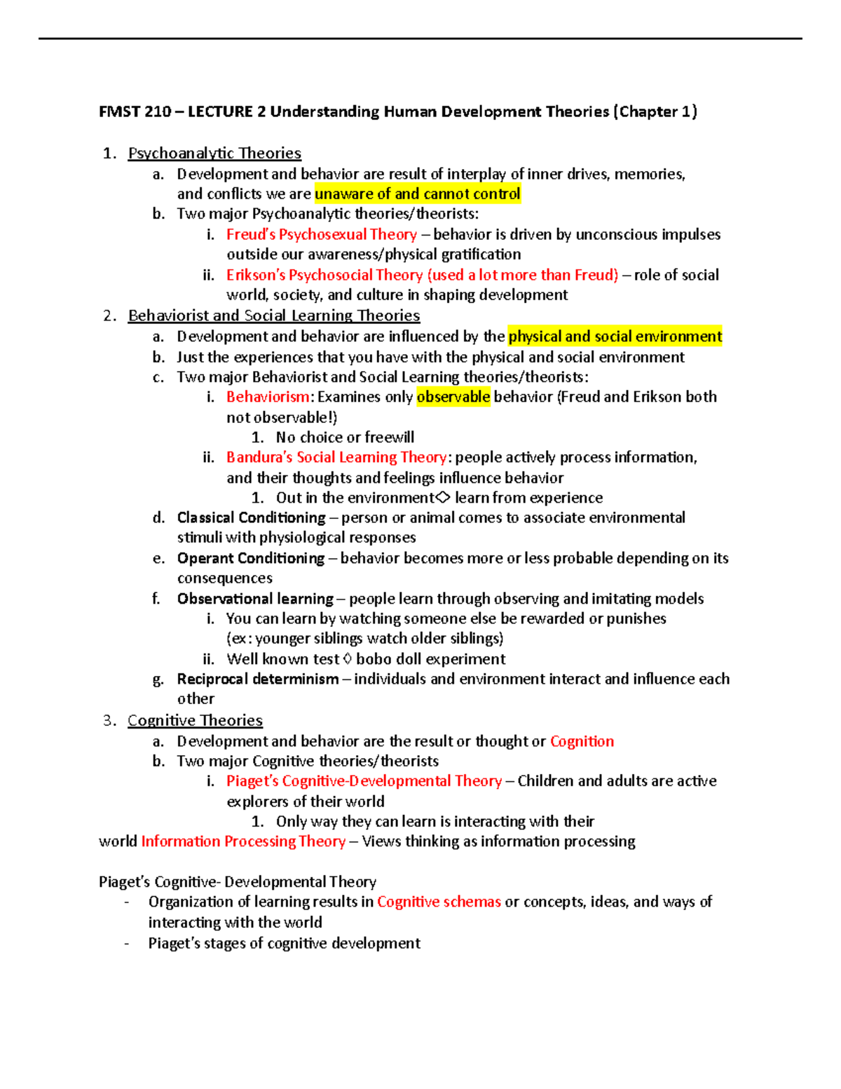 FMST 210 Lecture 2 - FMST 210 – LECTURE 2 Understanding Human Development Theories (Chapter 1) 1 ...