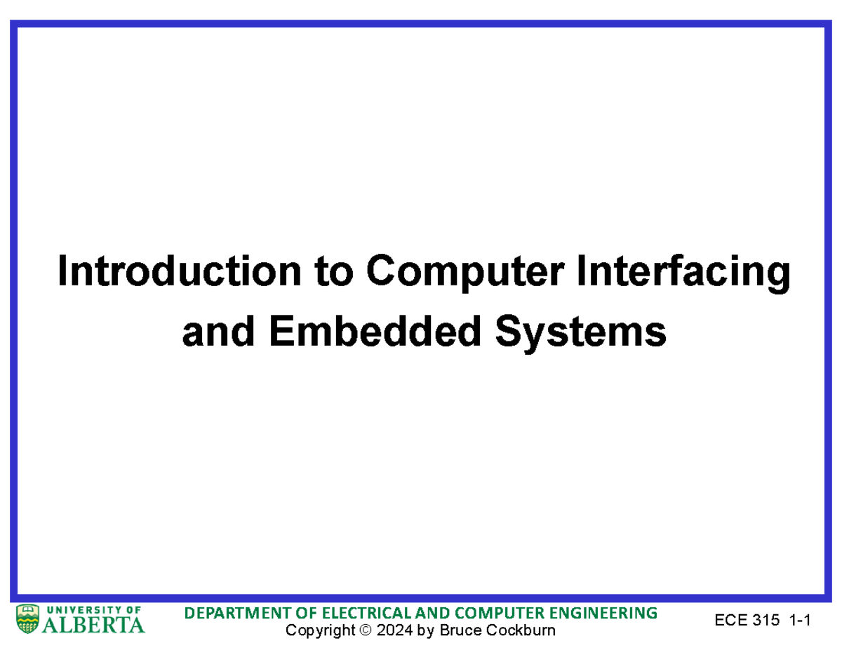 ECE 315 Notes 1 - Introduction to Computer Interfacing and Embedded ...