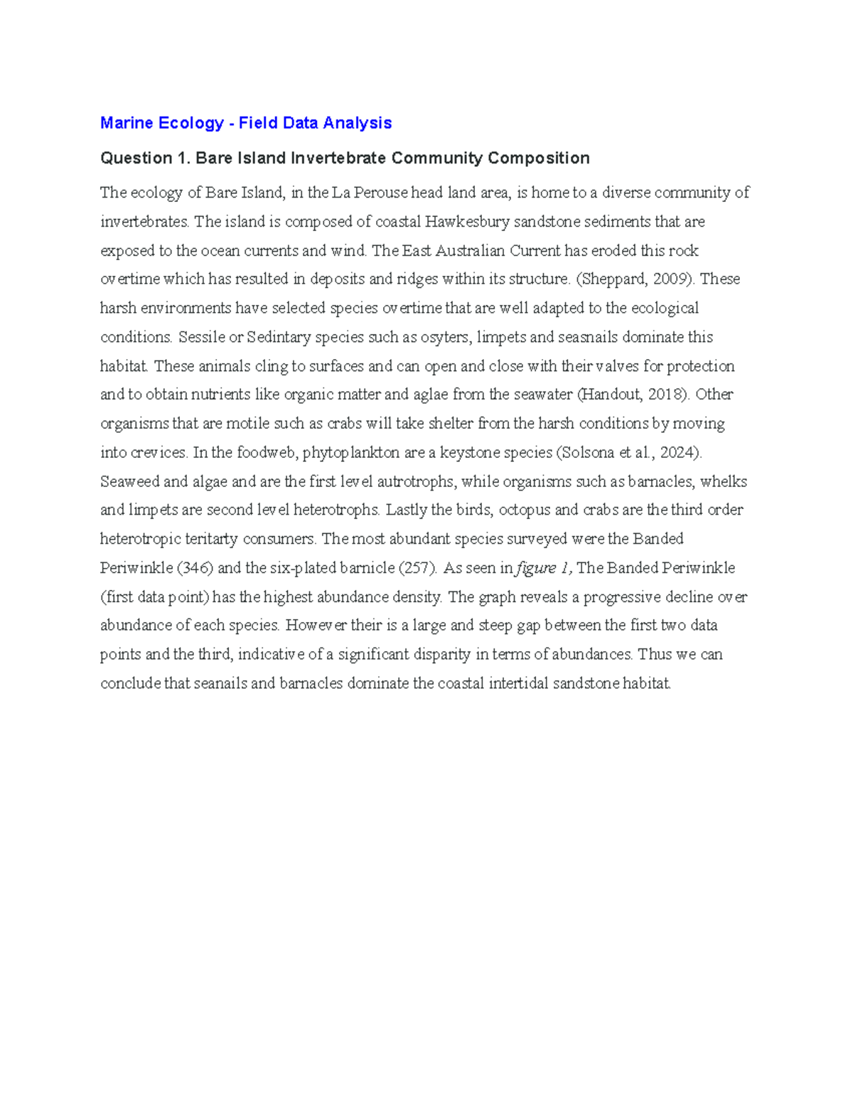 Marine Ecology - field data analysis - Marine Ecology - Field Data ...