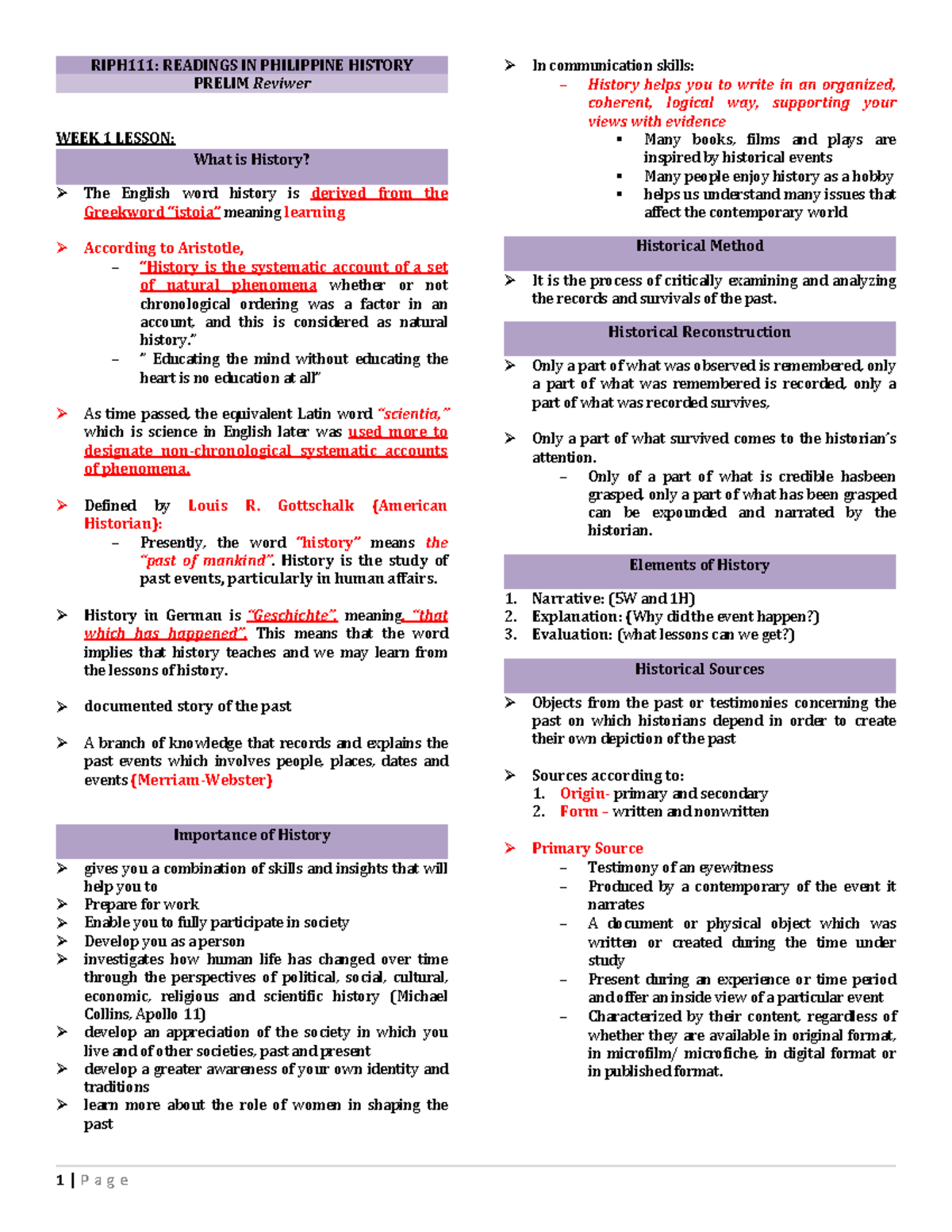 RIPH111- Prelims- Reviewer - RIPH111: READINGS IN PHILIPPINE HISTORY ...