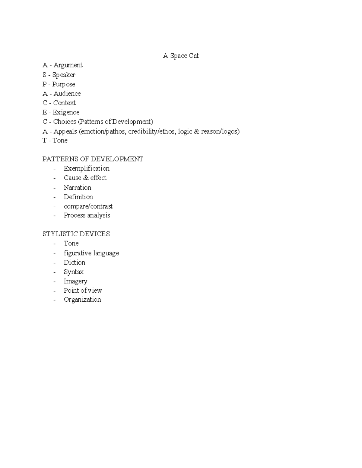 A Space Cat Notes Rhetorical Analysis Guide A Space Cat A