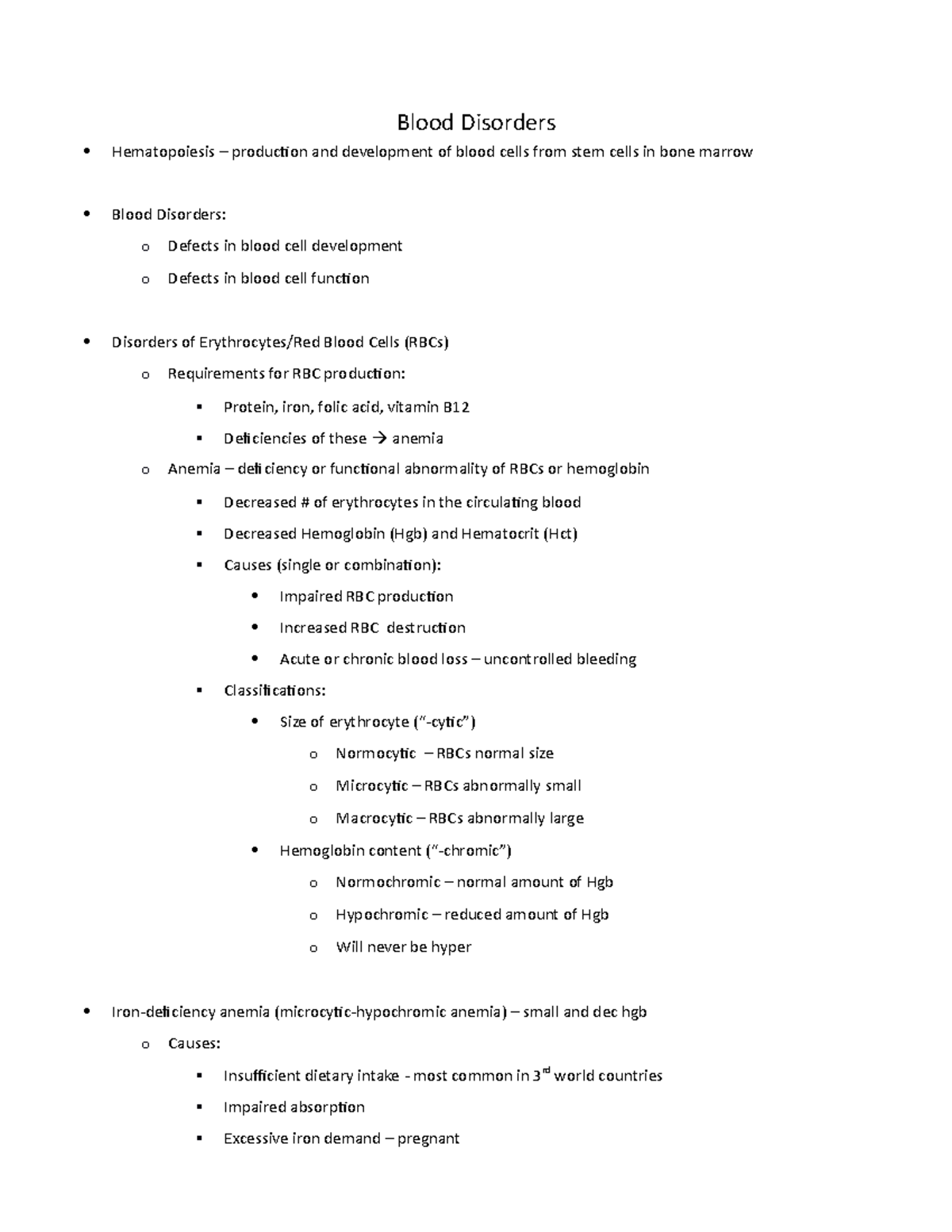 Blood Disorders - Studocu