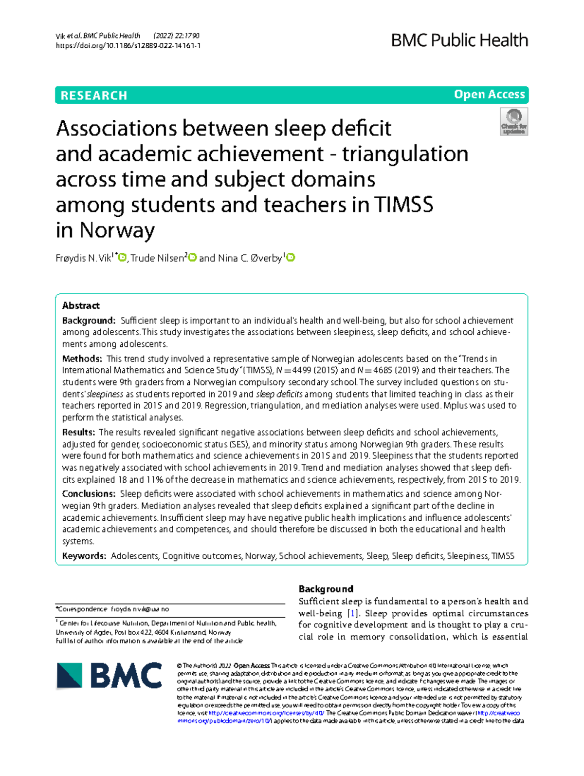 RRL 2 - Foreign - here - Vik et al. BMC Public Health (2022) 22: doi/10 ...