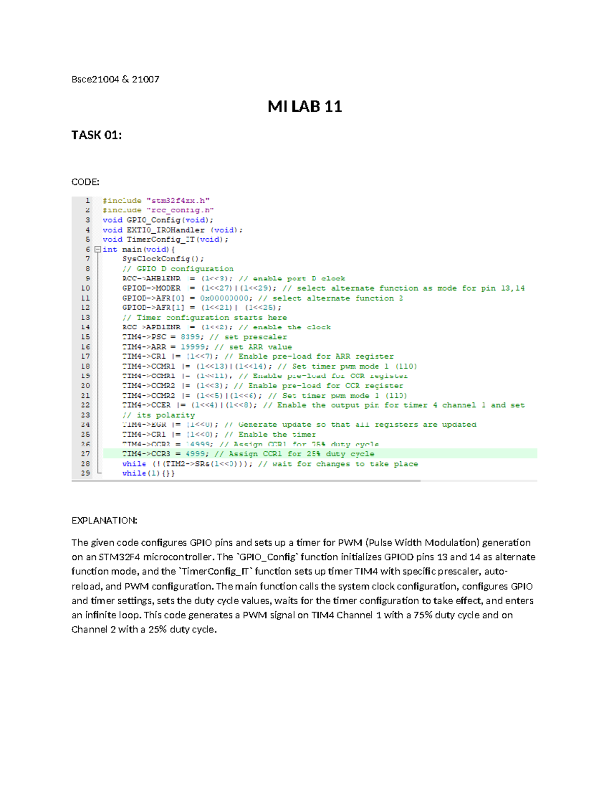 Bsce21004 milab 11 - this document is about micrcontroller - Bsce21004 & 21007 MI LAB 11 TASK ...