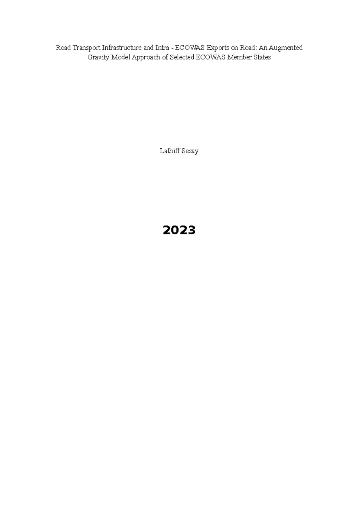 Road Transport Infrastructure and Intra - ECON 463 - Studocu