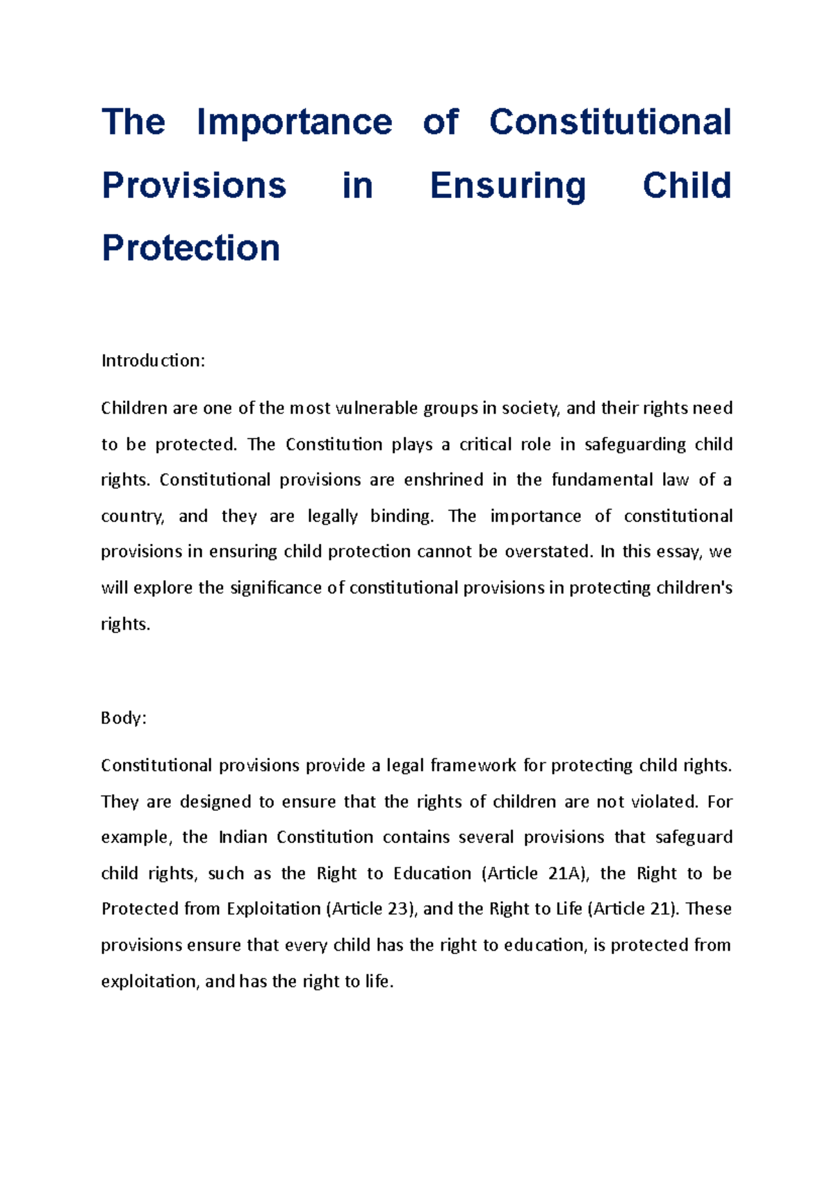 The Importance of Constitutional Provisions in Ensuring Child ...