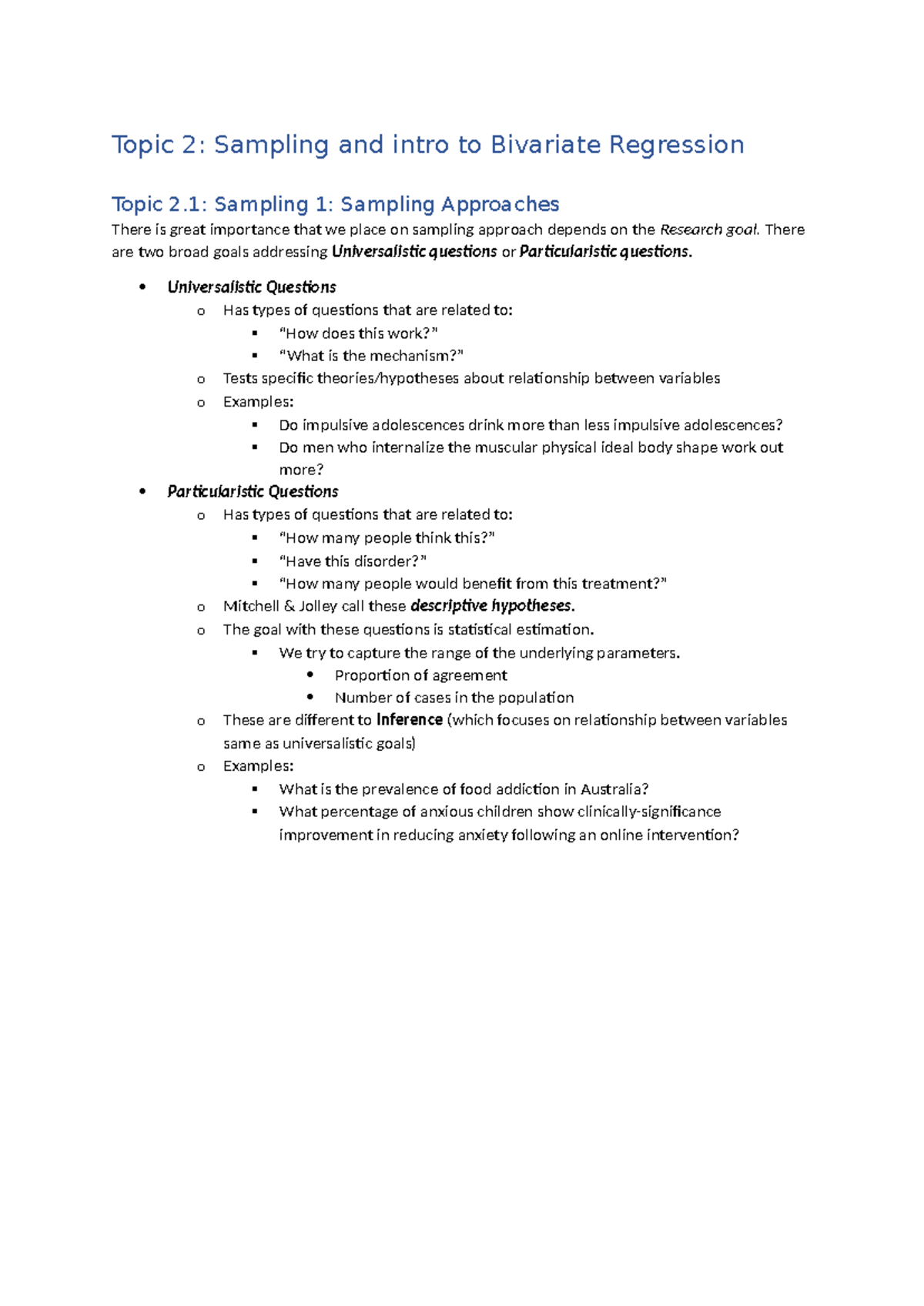 3003PSY - this was some notes - Topic 2: Sampling and intro to ...