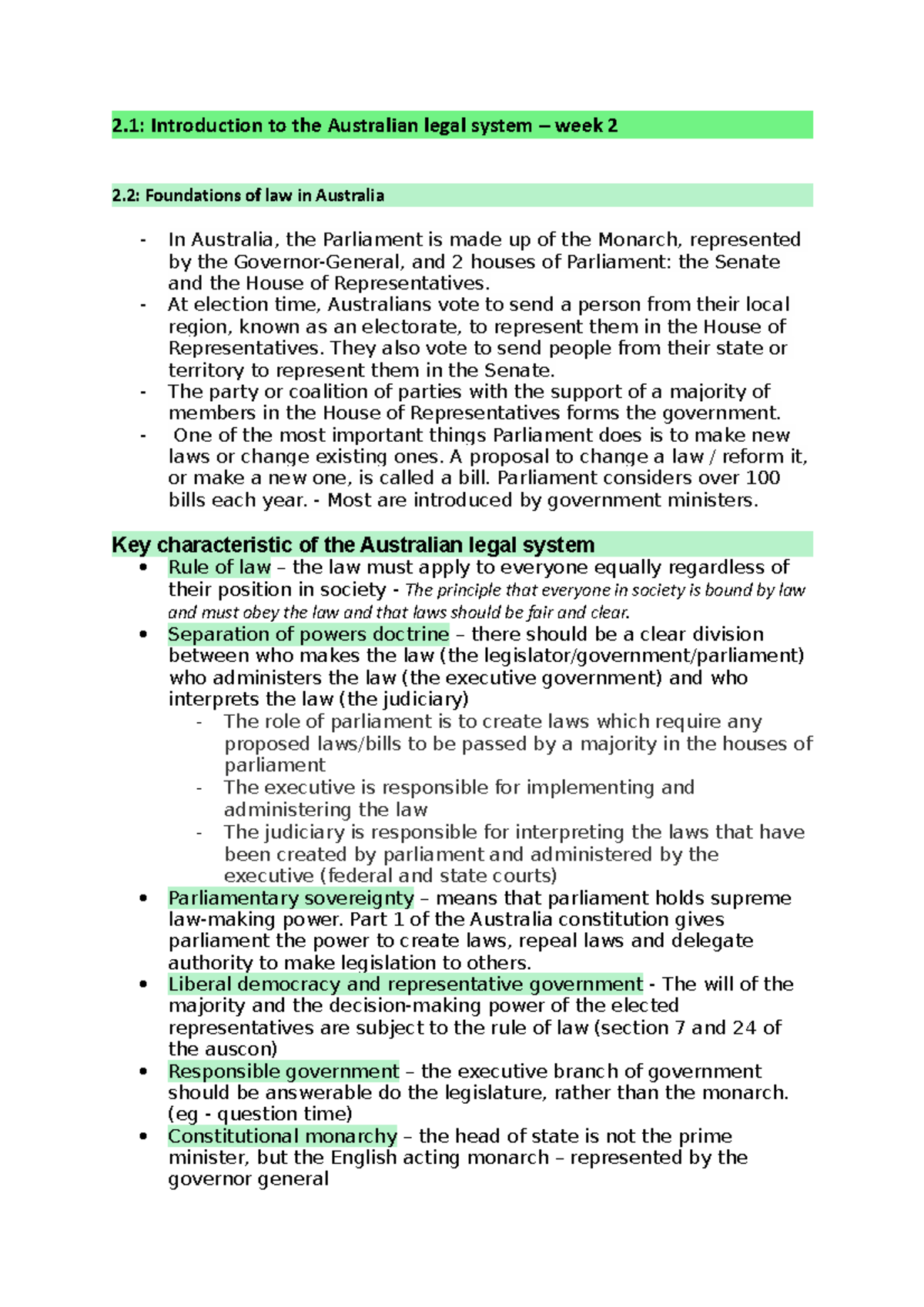 Week 2 - 2.1- Introduction to the Australian legal system – week 2 ...