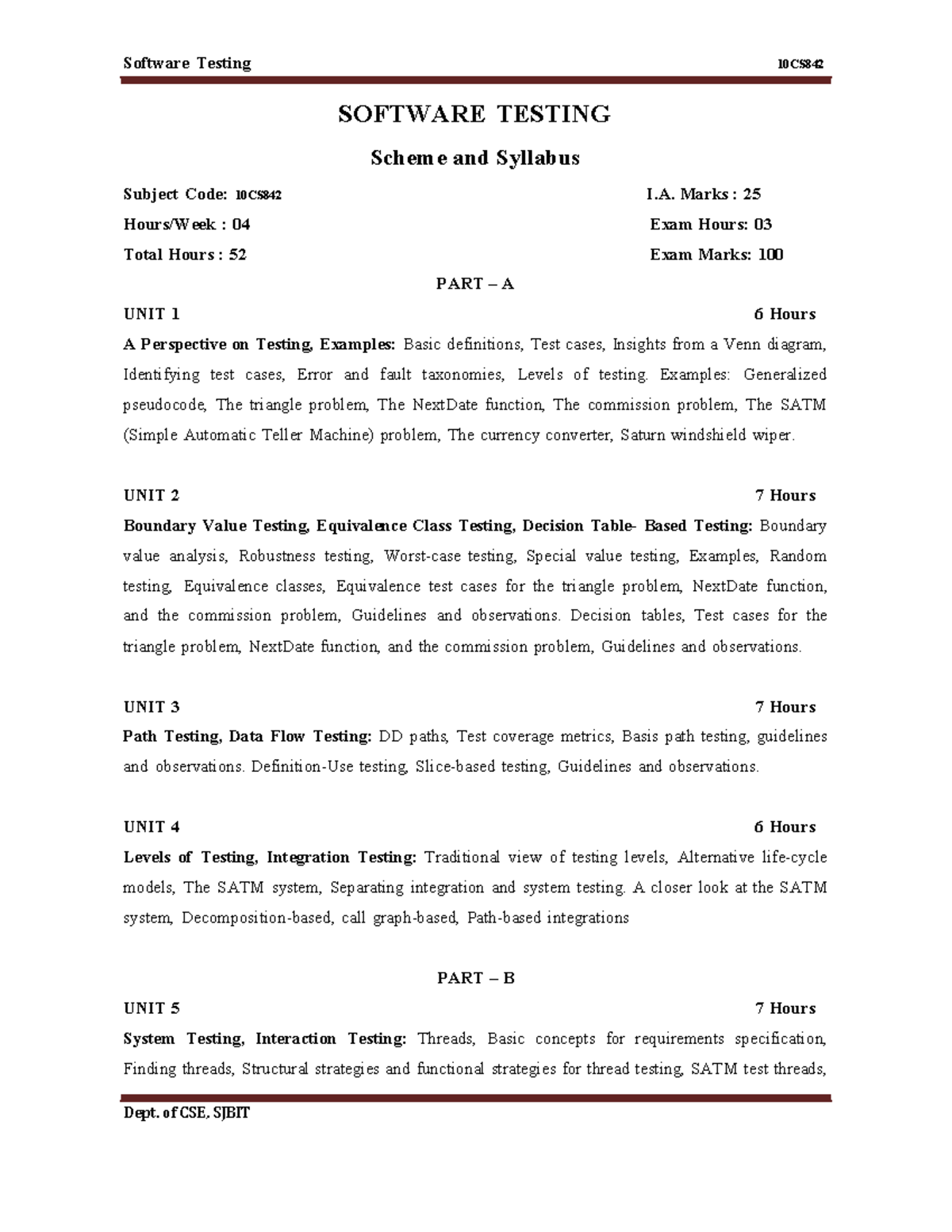 Cse Viii Software Testing 10cs842 Notes So Wtf Ra E Tt Se I G N Hcse
