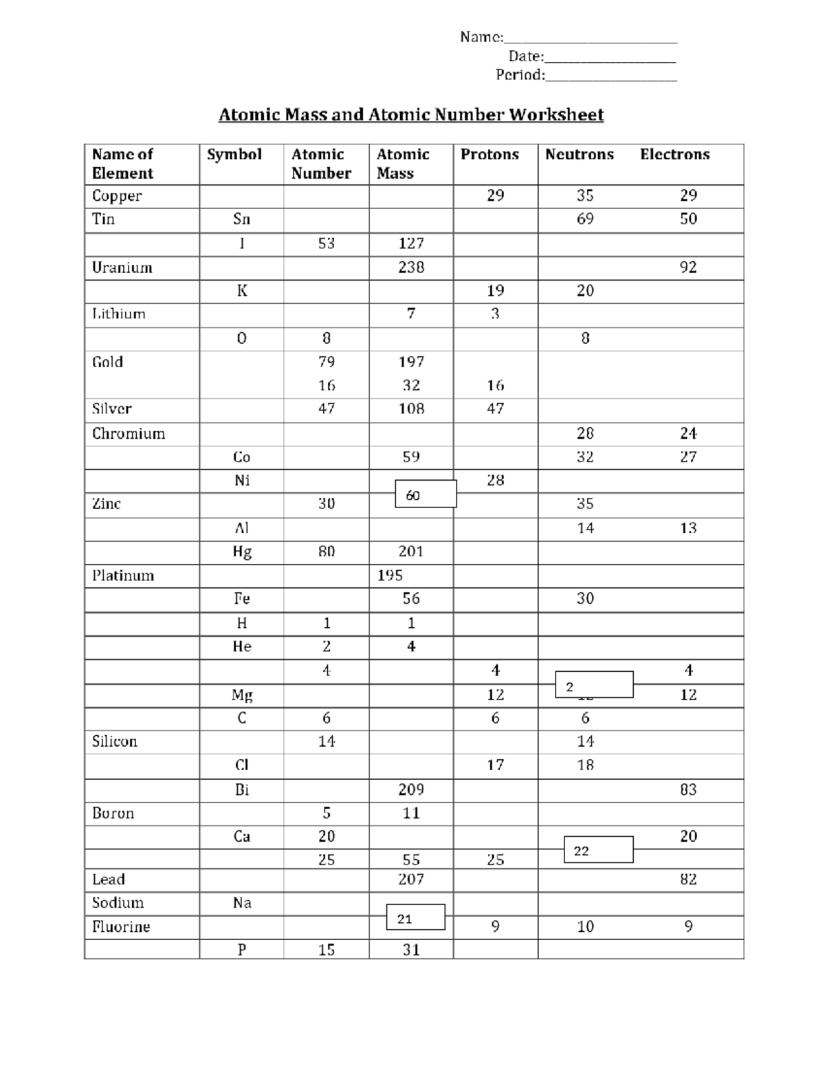Atomic Structure WS - HW for chem - Name: Date: Period: Atomic Mass and ...