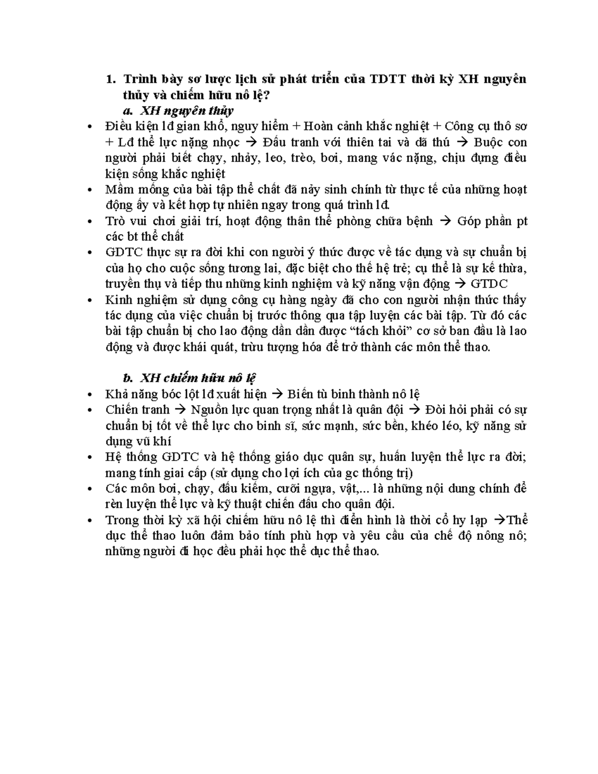 Lý luận và pp GDTC - Học phần 1 - Trình bày sơ lược lịch sử phát triển của TDTT thời kỳ XH ...
