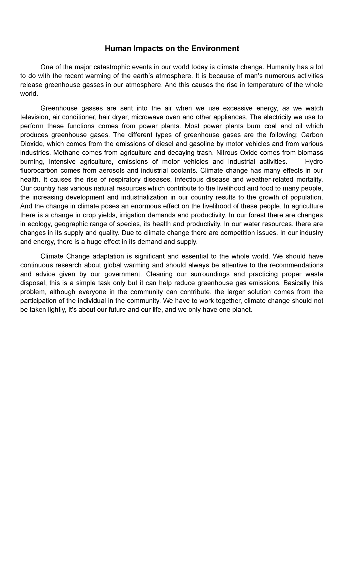 Science Insight 2-3 - Human Impacts on the Environment One of the major ...