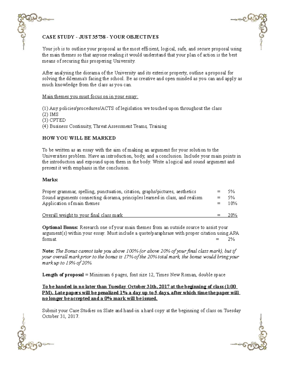 Org - Case Study Outline - CASE STUDY - JUST 35738 - YOUR OBJECTIVES ...