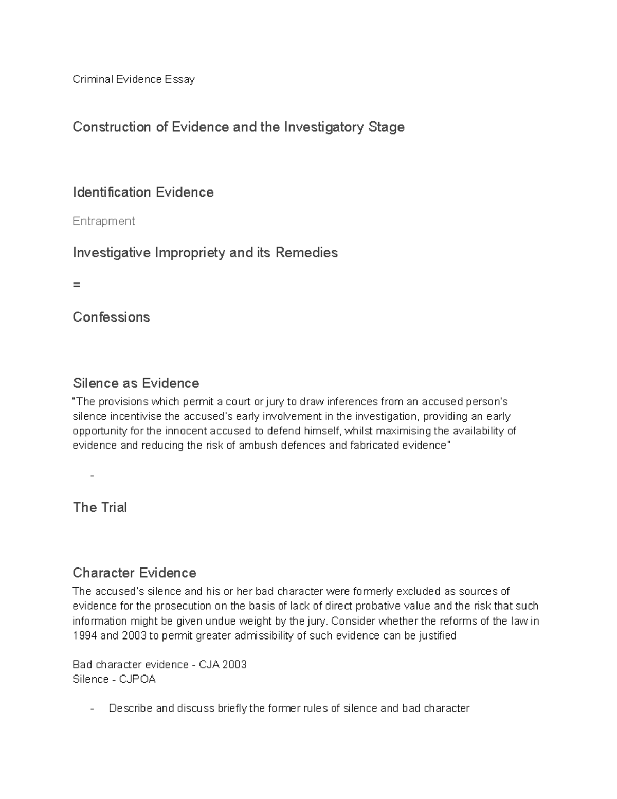 Criminal Evidence essay prep - Criminal Evidence Essay Construction of ...